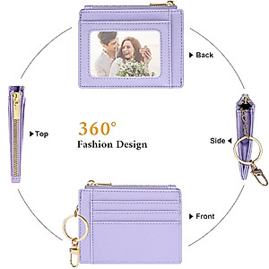 Sodsay Card Case Slim Front Pocket Wallet for Women Credit Card Holder with Keychain(CH Light Purple)