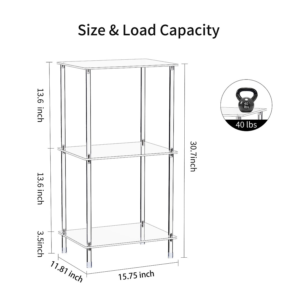 Bkemiy Acrylic Record Player Stand, 3-Tier Clear Turntable Table with Vinyl Record Storage, 15.75" L x 11.81" W x 30.7" H, Modern Side Table/End Table