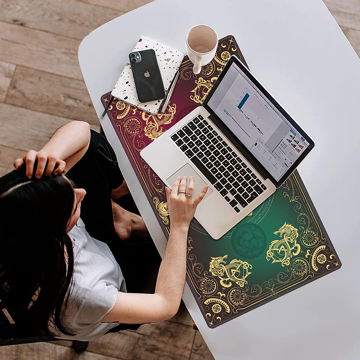 EDGFRTOIO Playmat with Zones for MTG Card Game Playing, Game Mats Tabletop Magic Play Mats 24"x14" Commander Deck Gaming Desk Duel Mat Card Gameplay Mats for Beginner, Five Elements