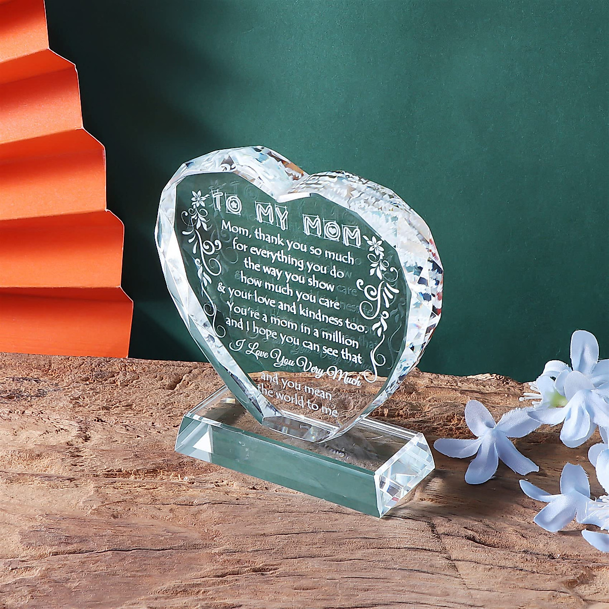 YWHL To My Mom Gifts from Daughter Son, Thank You Gifts for Mom Who has Everything, Mother's Day Gifts, Laser Engraving Glass Keepsake, Meaningful Present for Mother on Thanksgiving Christmas