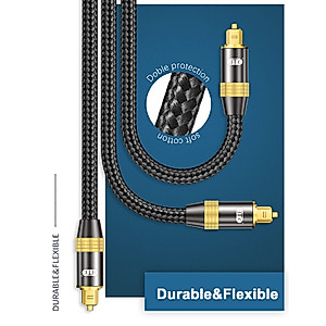 EMK Optical Audio Cable Digital Toslink Cable 24K Gold-Plated Nylon Braided S/PDIF Cable for Home Theater, Sound Bar, TV, PS4, Xbox, PlayStation (3.3Feet/1M)
