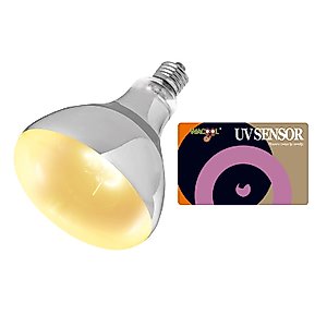 WACOOL Reptile Heat Lamp UVA UVB Reptile Light All in One, Simulated Full Spectrum Basking Sunlight Bulb for Reptile Amphibian Tortoise Snake Gecko Bearded Dragon Use + UVB Sensor Card 1PC