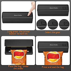 HEERTTOGO Heating Sealer, Mini Sealer Machine Rechargeable 3000mAh, Heating Quick Sealer for Food Bag, Chips and Snacks Bags Freshness, Portable item for Kitchen, Picnic, Gift for Family, Friends