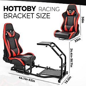 Hottoby Adjustable Sim Driving Simulator Cockpit with Red Seat Fits for Logitech/Thrustmaster G29,G920,G923&T300RS,Unobstructed Design for Both Legs Gaming Stand,No Steering Wheel,Handbrake & Pedal