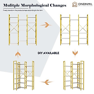 oneinmil Triple Wide 6-Shelf Bookcase Industrial Vintage Wood Style Large Open Bookshelves for Home&Office, Rustic Brown (6 Tier, White/Gold)