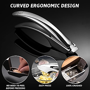 Garlic Press Stainless Steel, No Need to Peel Garlic Mincer Tool for Fine Garlic, Detachable for Easy Cleaning, Garlic Presser and Masher, Dishwasher Safe Garlic Crusher with 5-Year Warranty
