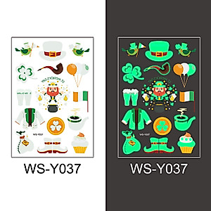 beiling Kids Saint Patrick’s Day Luminous Temporary Tattoos Stickers Shamrock Beer Glow in Dark Children Holiday Fluorescent Tattoos Stickers for Face Body Arms Baby Girl Boy St Patricks Party Favor Accessories (10 sheets)