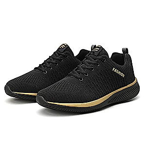 Haokanba Women's Lace Up Loafers Lightweight Steel Toe Sneakers Non Slip Breathable Sports Sneaker Comfortable Casual Fashion Sneaker Supportive Running Shoes Athletic Tennis Walking (Gold, 9.5-10)