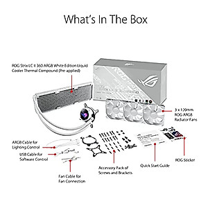 ASUS ROG Strix LC II 360 ARGB White Edition All-in-one AIO Liquid CPU Cooler 360mm Radiator, Intel LGA1700, 115x/2066 and AMD AM4/TR4 Support, Triple 120mm 4-pin PWM Addressable RGB Radiator Fans