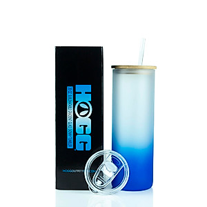 Hogg 20oz Sublimation Glass Cups - Blue Gradient Duo (25 Units), Comes with 2 Lids, Frosted Glass Cups with Lids and Straws Bulk, Sublimation Blanks Bulk, Frosted Sublimation Glass with Bamboo Lid