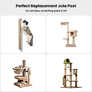 SVD.PET Cat Scratching Post Replacement, 17” x 2.95” Jute Rope Cat Tree Replacement Post, Refill Scratcher Posts with M8 Screws for Indoor Cat Tree, Cat Tower and DIY Cat Scratcher (2PCS)