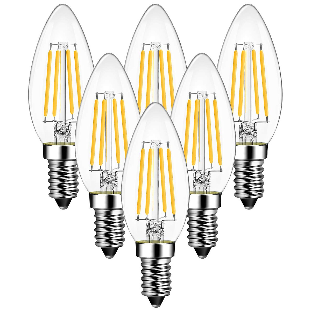 ANWIO B11 LED Filament Bulb E12 Candelabra Medium Base 2700K Warm White, 5.5W(60W Equivalent) 500 Lumens Non-Dimmable Decorative Candle Light Bulb, Pack of 6