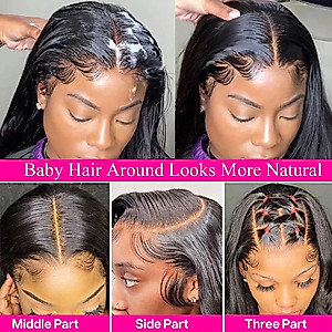 JARAMA Straight Human Hair Lace Front Wigs 13x4 HD Lace Front Wigs Human Hair Pre Plucked Brazilian Glueless Human Hair Wigs for Women 180% Density Transparent Lace Frontal Wigs Human Hair 22 Inch