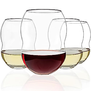 Unbreakable Plastic Stemless Wine Glasses 18 oz - 100% Tritan - Proprietary Anti Slip Design - BPA Free, Dishwasher Safe, Shatterproof - Heavy Duty Base and Extra Thick Glassware Tumblers - Set of 4
