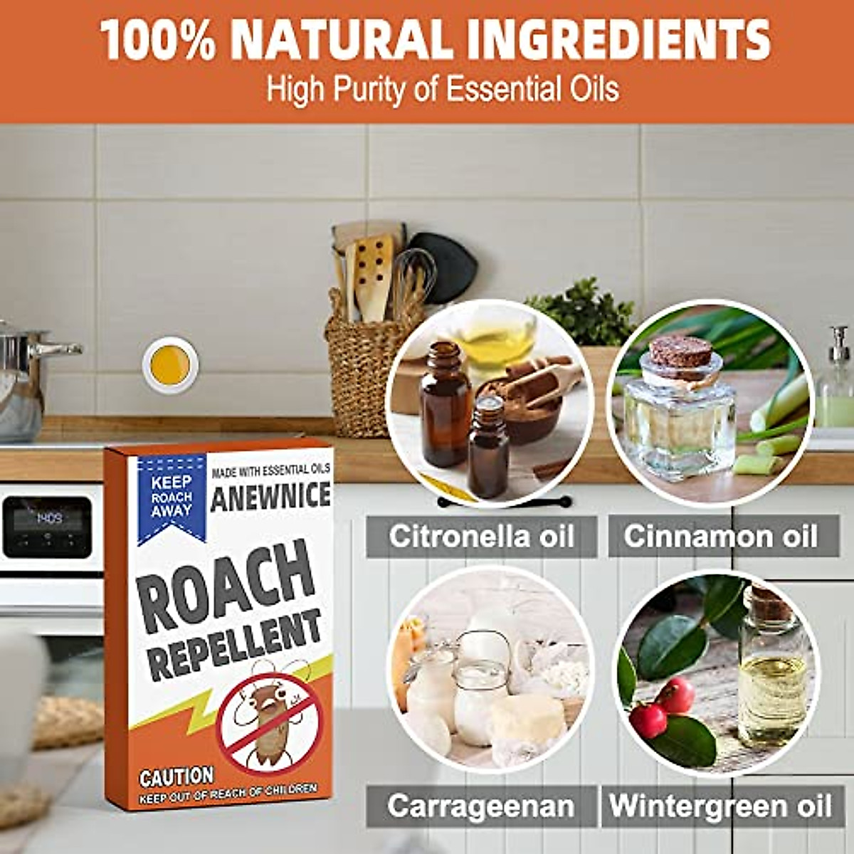 ANEWNICE Roach Repellent, Cockroach Repellent, Roach Repeller for Indoor and Outdoor Use,Ultra-Pure Peppermint Oil- for Cockroach, Ants,Mice and More,Roach Control, Safe Around Pet & Plant - 8 Count