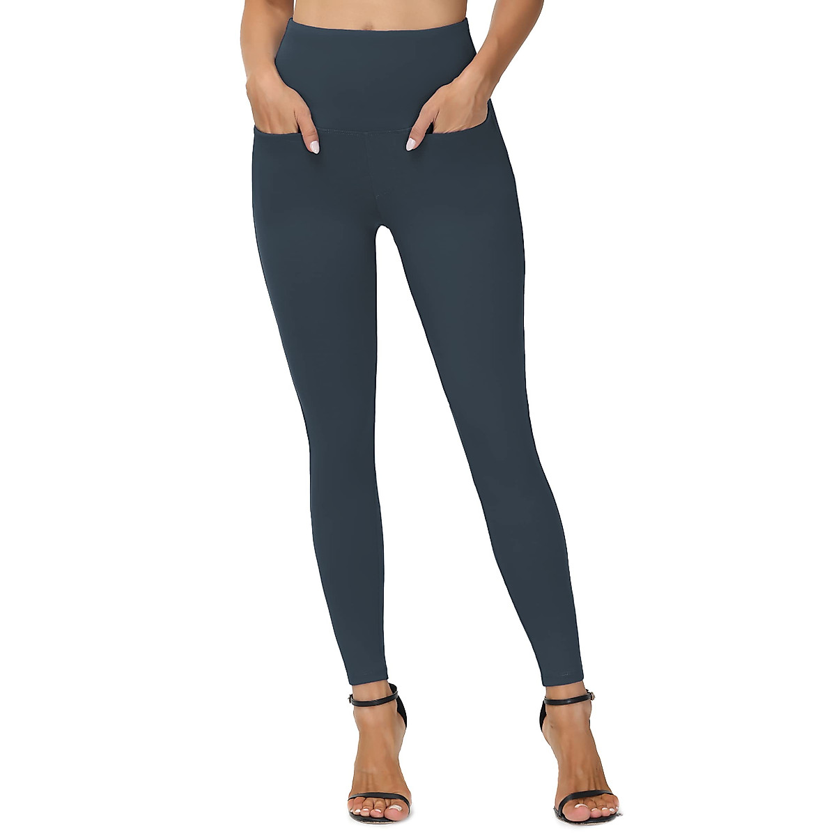 THE GYM PEOPLE Women's Casual Yoga Leggings High Waisted Tummy Control Workout Pants with 4 Pockets Charcoal Grey