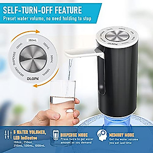 Water Bottle Pump, 2000mAh Battery USB Water jug Pump for 5 Gallon Water Pump,Portable Automatic Water Dispenser Pump for Home Office RV Camp (Foldable) Black