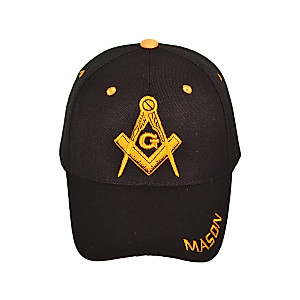 AborenCo Freemason Mason Symbol Adjustable 3D Embroidery Baseball Cap Hat (Black)