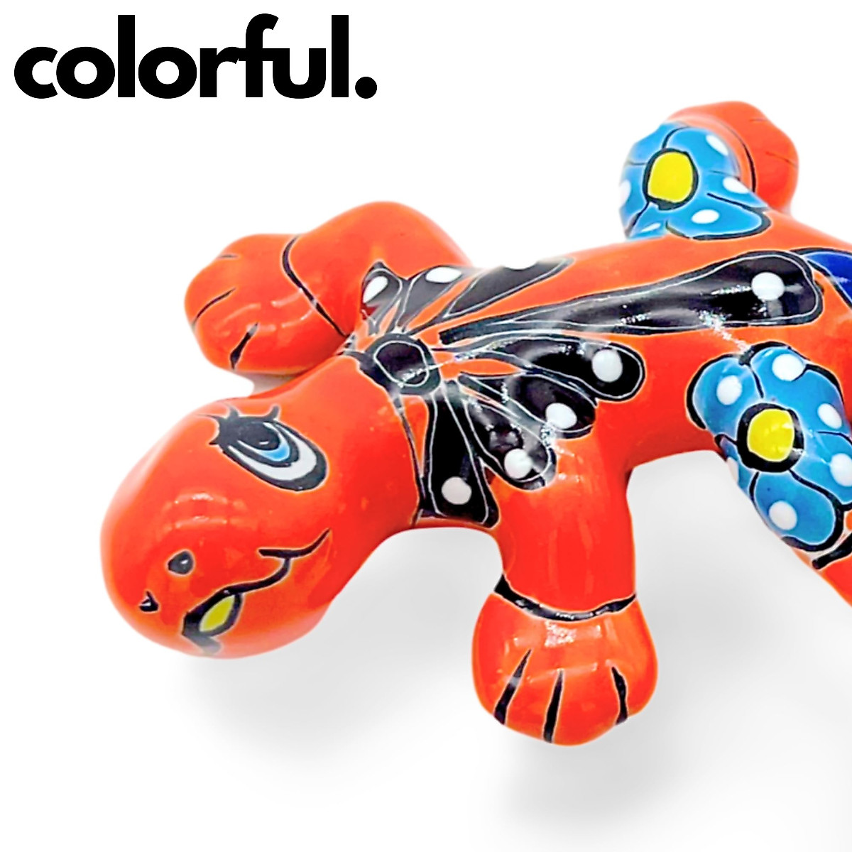 Colorful Ceramic Lizard - Talavera Pottery Mexican Garden Home Decor Creatures Salamander Dragonfly Animals Reptiles Hand-Painted Gecko Wall Art - Made in Mexico - Lagartija