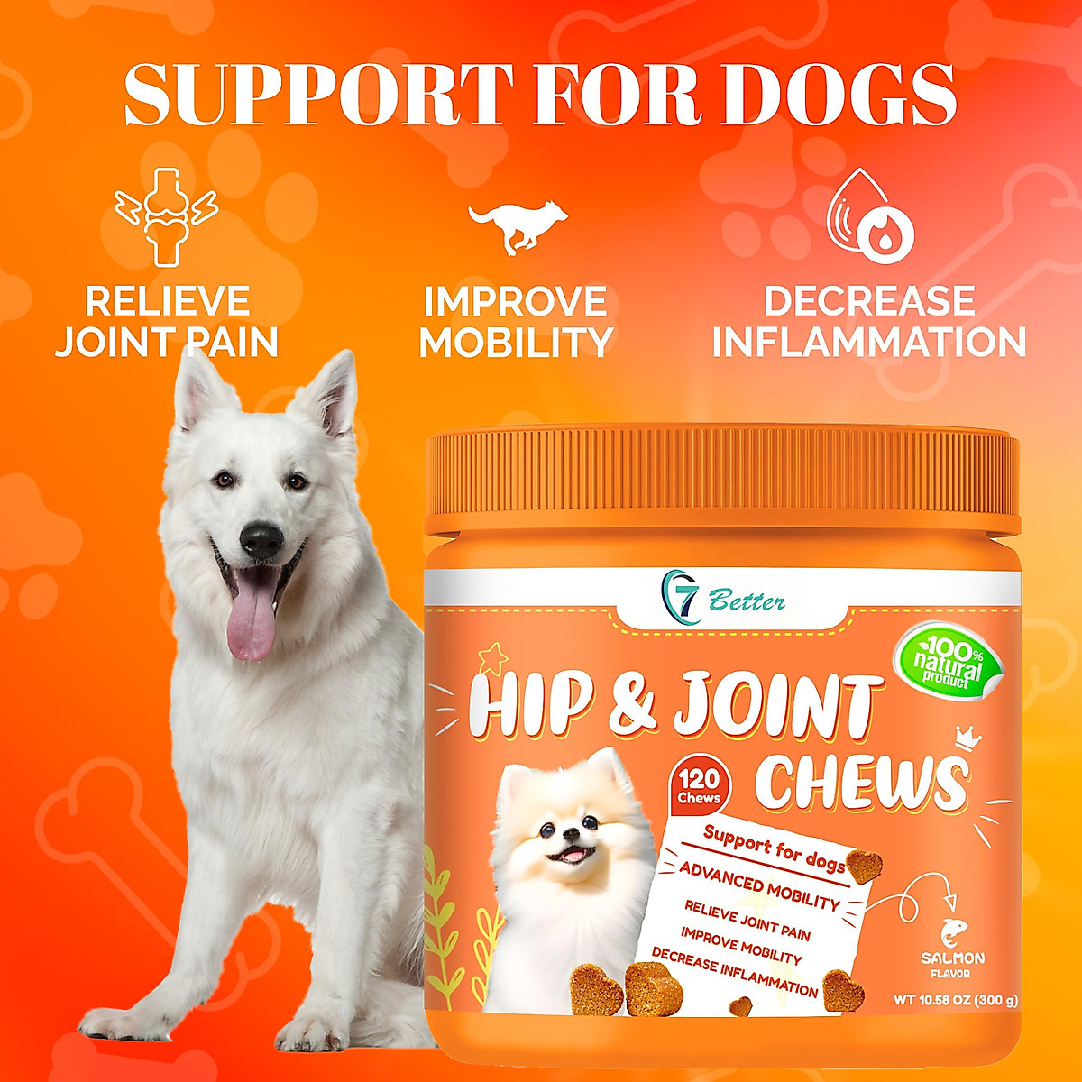 Hip and Joint Supplement for Dogs - Glucosamine for Dog Joint Supplement - with Chondroitin, MSM, Vitamins C and E for Dog Joint Relief - Mobility Bites Bacon – 120 Count