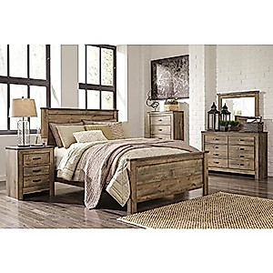 Signature Design by Ashley Trinell Rustic 2 Drawer Nightstand with USB Charging Stations, Warm Brown