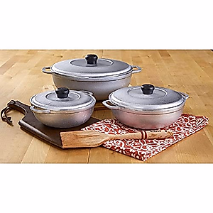 IMUSA USA R200-CALDERO22C Traditional Colombian Natural Caldero Set 3-Piece (1.6/3.2/4.6) Quart, Silver (Dutch Oven Set)