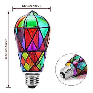 Tidorlou 2 Pack Stained Glass LED Light Bulb, Dimmable E26 Medium Base, ST64 3.5W LED Bulb for Home Party, Balcony, Garden, Christmas Halloween Decoration
