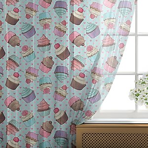 Ambesonne Dessert Tulle Curtains with Rod Pocket, Repeating Pattern of Yummy Cupcakes with Rose and Cherry Toppers on Hearts Backdrop, Sheer Drape for Wedding Party 2 Panels, 108" x 72", Multicolor