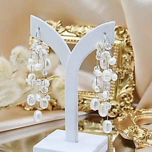 Striking Waterfall Cultured Freshwater White Pearl .925 Sterling Silver Dangle Earrings