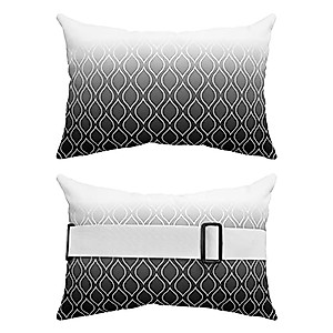 Recliner Head Pillow Ledge Loungers Chair Pillows with Insert Black White Ombre Geometric Trellis Morrocan Lumbar Pillow with Adjustable Strap Outdoor Waterproof Patio Pillows for Beach Pool, 2 PCS