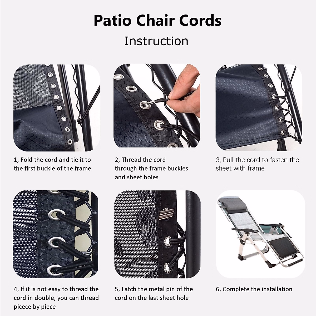 Zero Gravity Chair Cord Replacement, 4 Pack, Elastic Cord for antigravity Chair, Patio Recliner Chair, Lawn Bungee Chair, Beach Chair, Lounge Chair, Outdoor String Chair, Nylon Stretch String Cord