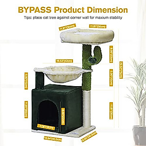 BYPASS Cat Tree 30" Cactus Cat Tower with Sisal Scratching Post for Indoor Cats, Cozy Condo with Hammock, Plush Perches and Dangling Ball, Cat Furniture for Kittens Small Cats
