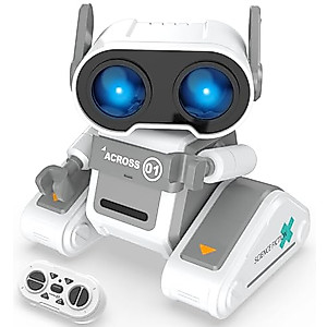 STEMTRON RC Robot Toys for Kids, Rechargeable Remote Control Robot Toy for Boys & Girls, with Auto Demo, Dance Moves, Music, Shining 7 Colors LED Eyes & Flexible Head, Ears & Arms