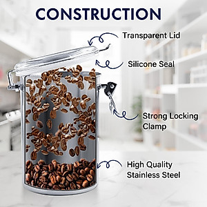 ENLOY 4-Piece Stainless Steel Airtight Food Storage Canister Set with Clear Lid, Canister Sets for Kitchen Counter for Sugar, Flour, Tea, Candy, Cookie, Spice, 28/32/38/65 oz