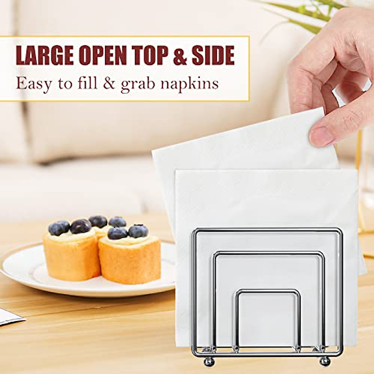 Housolution Napkin Holder, Simple Design Metal Napkin Holders Upright Decorative Napkins Holder for Home Kitchen Table, Silver