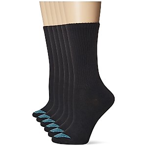 Hanes Women's Ultimate Lightweight Vent Crew Sock 6-Pack, Black, Shoe Size: 5-9