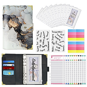 Budget Binder with Zipper Envelopes, A6 Money Saving Binder with Cash Envelopes for Budgeting, Money Bill Organizer for Cash, Budget Planner for Saving Money(Marble White)