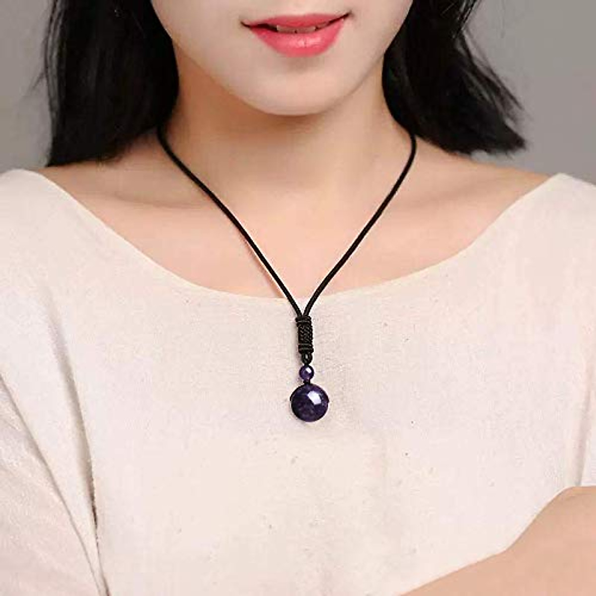 Jovivi Healing Crystals Necklace Natural Amethyst Lucky Blessing Protection Chakra Beads Stone Pendant for Women and Men Adjustable