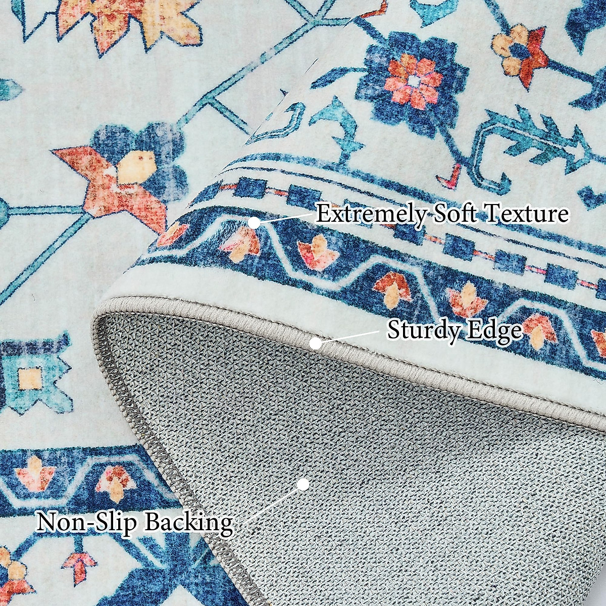 Art&Tuft Area Rugs 8x10, Machine Washable Rugs 8x10 - Stain Resistant Large Living Room Rug, Low Pile No Slip 8x10 Area Rugs for Bedroom, Living Room, Kitchen, Office, Blue