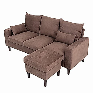 Panana Convertible Sectional Sofa Small Couch L-Shaped 3 Seat Linen Fabric Sofa for Small Space (Brown)
