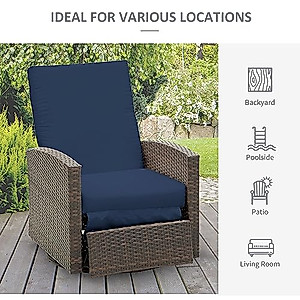 Outsunny Outdoor Wicker Swivel Recliner Chair, Reclining Backrest, Lifting Footrest, 360° Rotating Basic, Water Resistant Cushions for Patio, Dark Blue