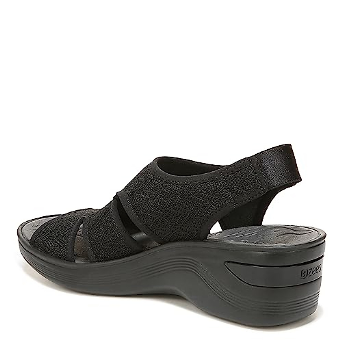 BZees Womens Daytona Slip-On Wedge Sandal Black Chevron 10 W