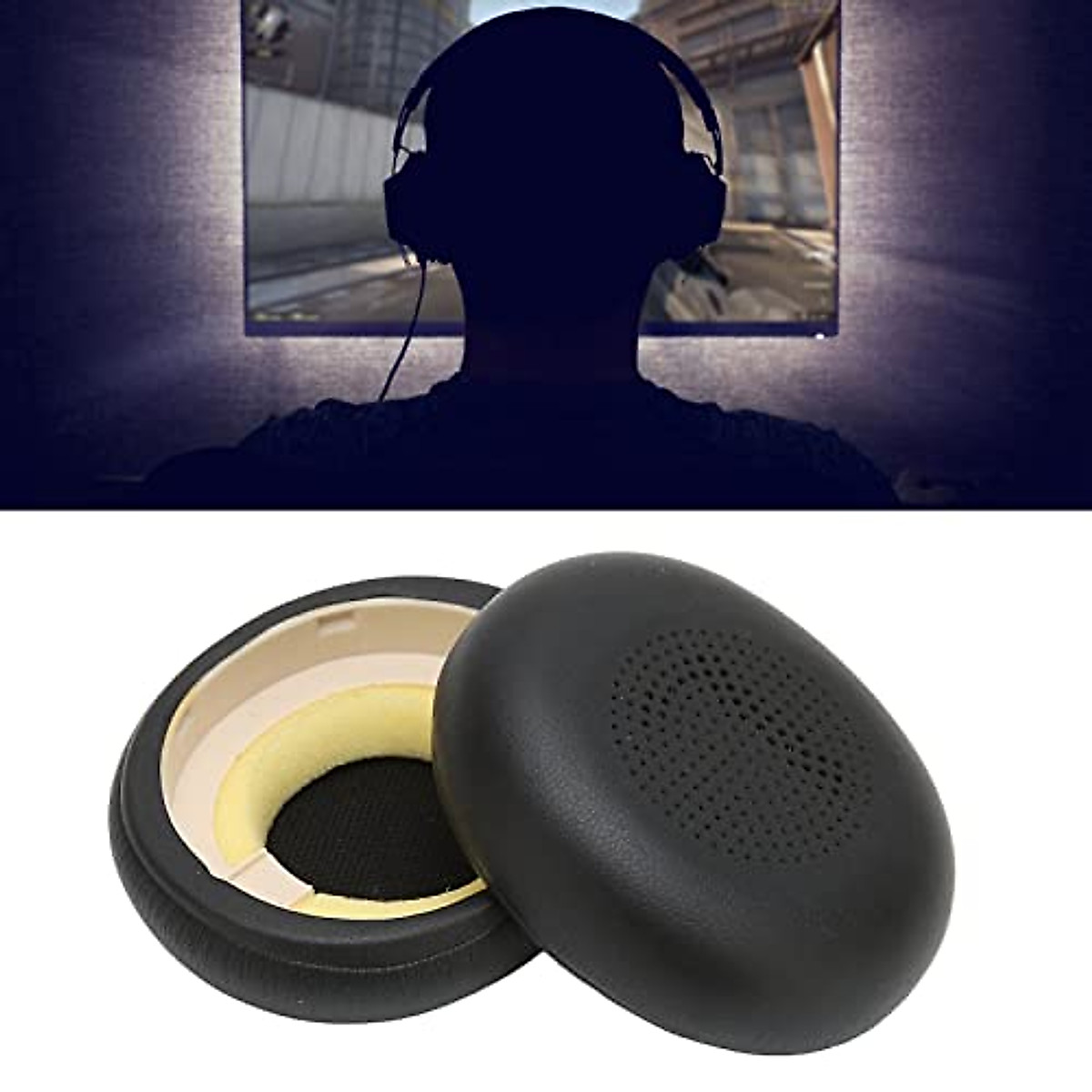 Headphone Earpads, for Jabra Elite 45h, for Evolve2 65 MS UC Headsets Replacement, Memory Foam and Soft Protein Leather, Noise Isolation Ear Cushions Cover(Black)