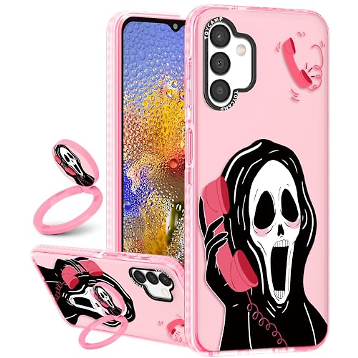 Toycamp for Samsung Galaxy A13 5G Case with Ring Kickstand, Cute Design for Women Girls Girly Boys Teens Skeleton Skull Cartoon Print Case (6.5 Inch)