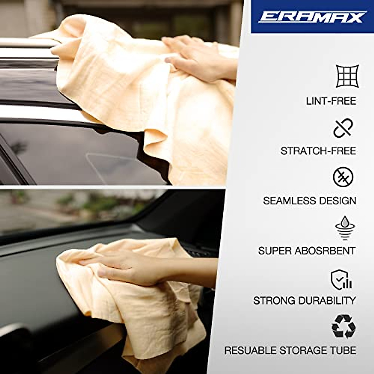 Eramax Super Value 4 Pack Professional Shammy Towel for Car (2XL and 2 Mini Chamois Cloth for Car Drying) Super Absorbent Car Drying Towel, Car Chamois and Boat Towel