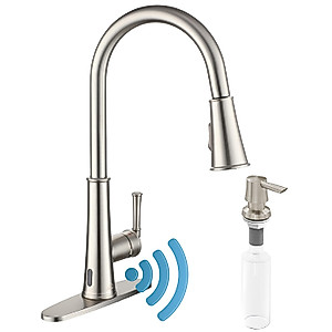 CASAINC Kitchen Faucet with Pull Down Sprayer Brushed Nickel with LED Function, 17.31in H Touchless 1.8 gpm Single Handle Kitchen Sink Faucet, Lead-Free Copper for Bar Laundry Kitchen Sink