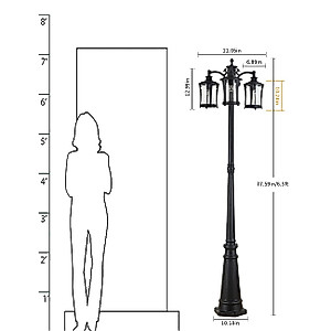CMRCOZIRA Dusk to Dawn Sensor Post Light Triple-Head Lamp Post Waterproof Street Light Outdoor Lamp Post Lights with Clear Glass Aluminum Post Street Lamp Modern Outdoor Street Light for Garden