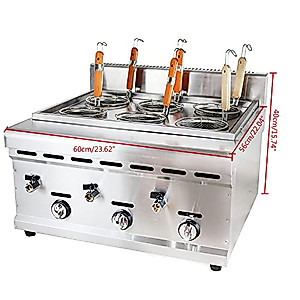 6 Hole Gas Countertop Pasta Cooker Machine with Filter, Cooktop Table Top Noodles Cooking Machine Pasta Makers Pasta Cooking Tool Stainless Steel Dumpling Soup Pot Noodles Maker with 6 Basket