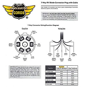 Leisure Cords Heavy Duty 7 Way Plug Inline Trailer Cord with 7 Gang Junction Box - 4 Feet, Weatherproof (4-Foot)