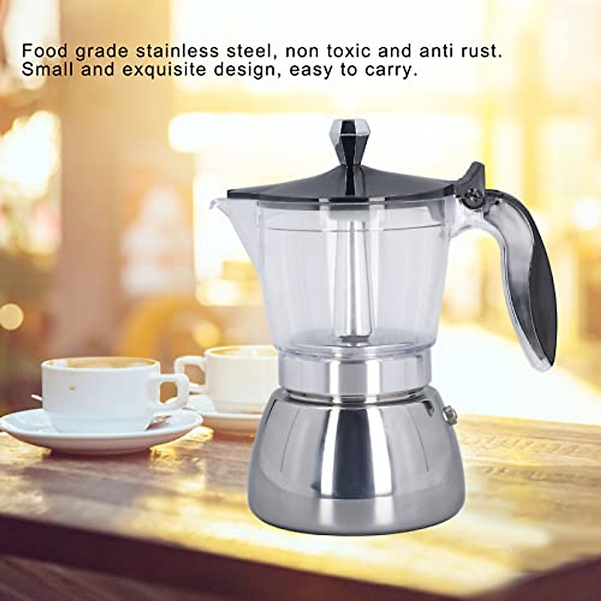 TOTITOM Stovetop Coffee Maker 6 Cup Moka Pot Clear ABS Top Stainless Steel Coffee Making Pot for Home Office Coffee Maker Espresso Maker